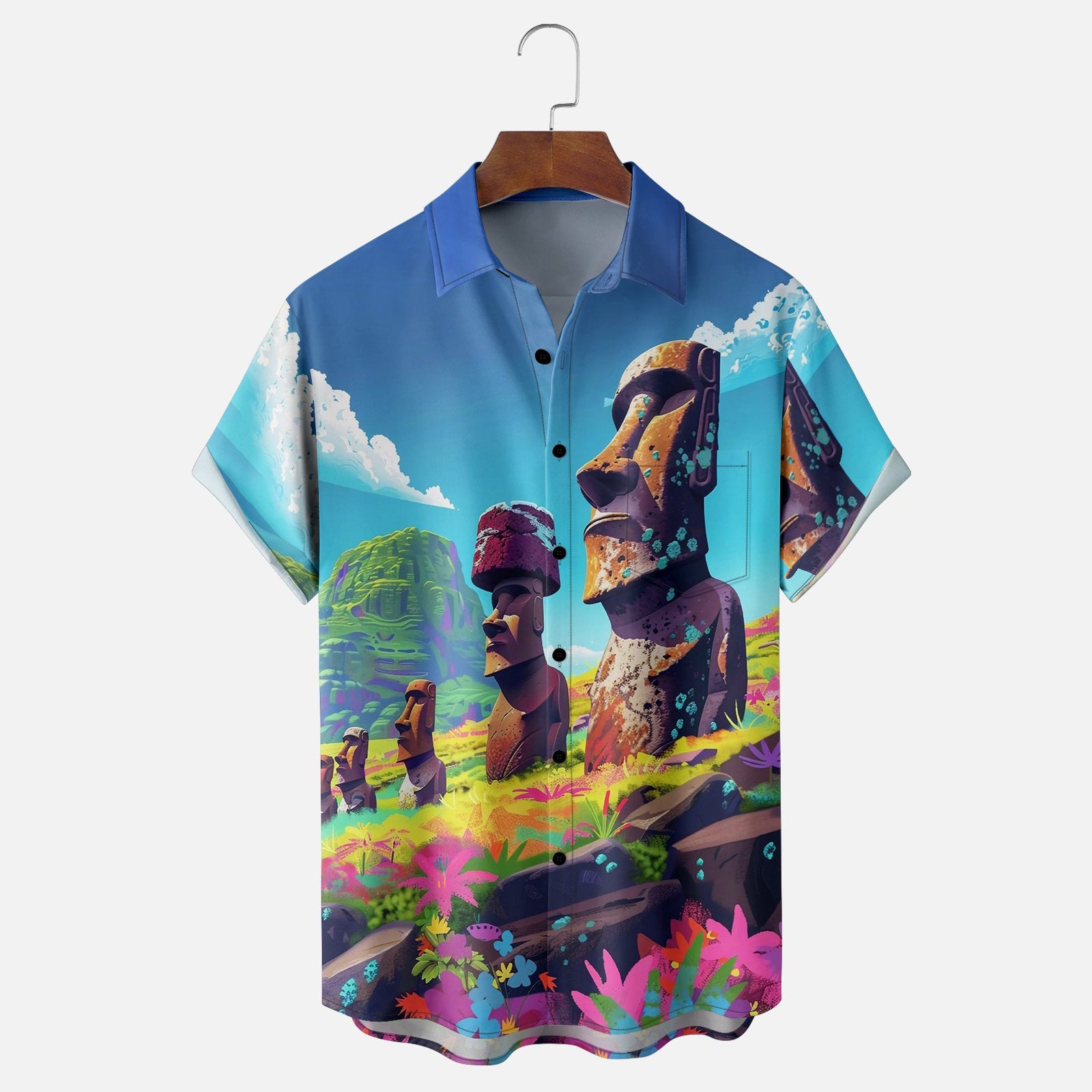 Easter Island Moai Statues Chest Pocket Casual Shirt – CHICHIM