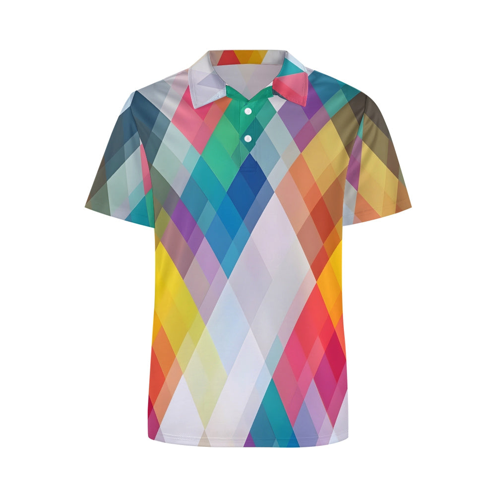 Men's Button-Down Short Sleeve Geometric Print Polo Shirt 2312000154 ...