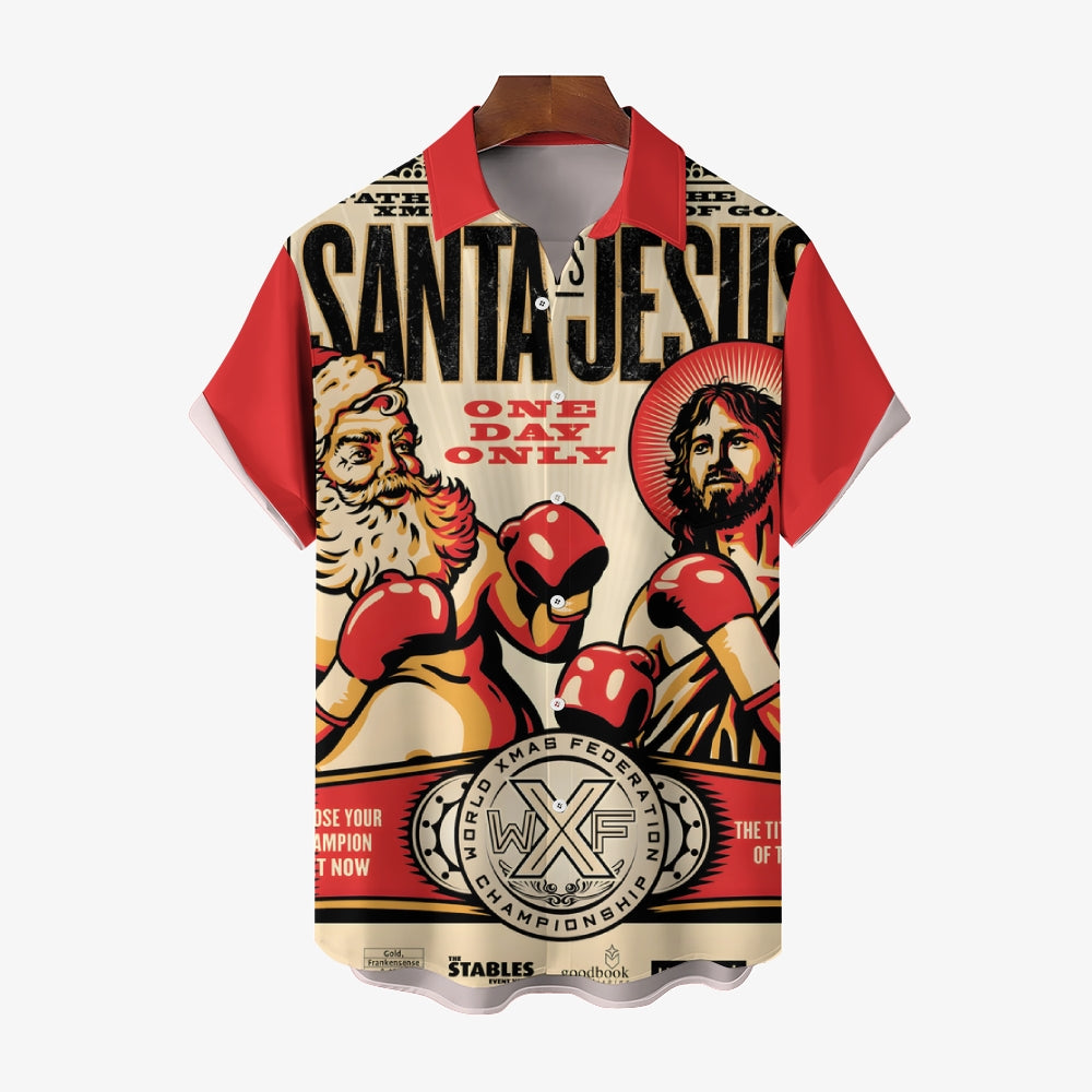 Retro Christmas Poster Santa Claus And Jesus Boxing Match Printing Shi ...