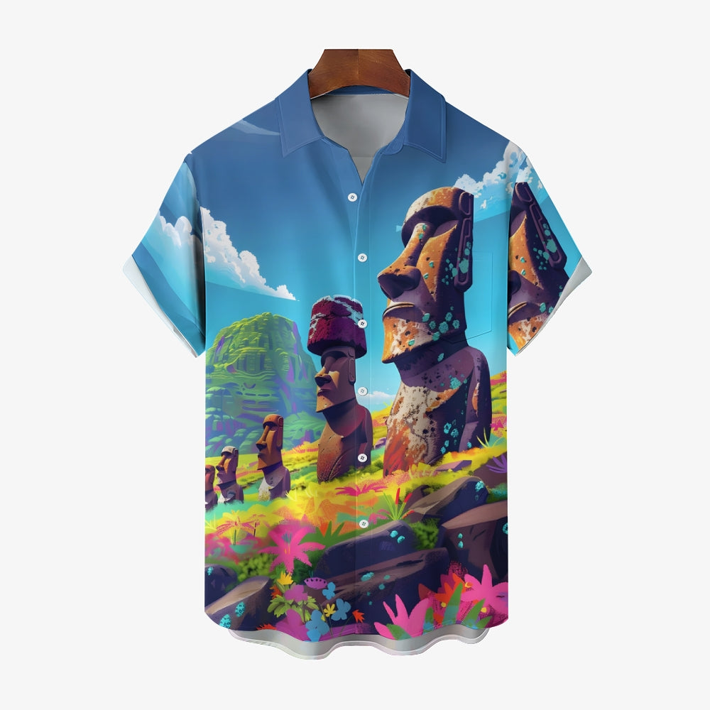Easter Island Moai Statues Chest Pocket Casual Shirt 2501001324 – CHICHIM
