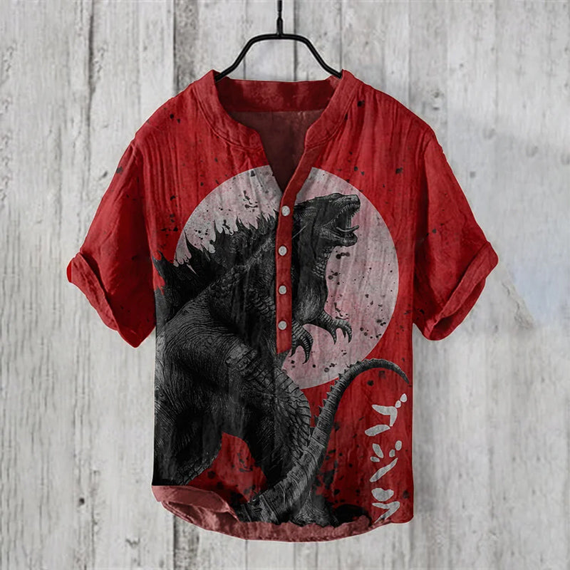 Retro Roar Godzilla Red Moon Art Linen Blend Shirt – CHICHIM