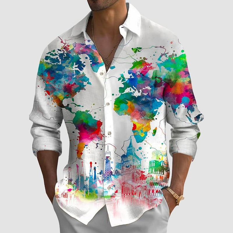 Men's Fashionable Casual Map Print Shirt 2411000212 – CHICHIM