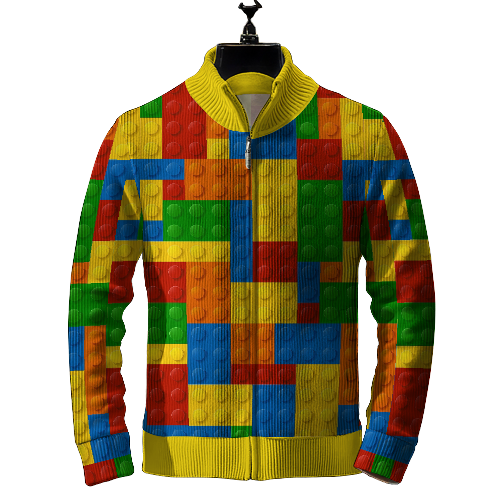 Men's Lego Brick Art Print Zipper Cardigan Jacket 2412005247 – CHICHIM