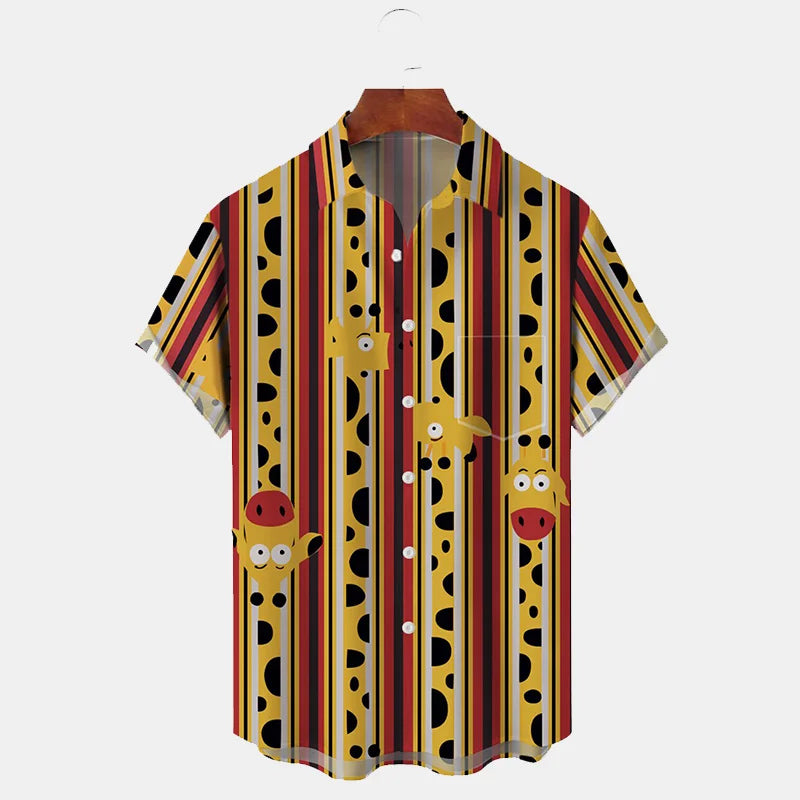 Multicolor Cartoon Giraffe Animal Printed Short Sleeve Shirt – CHICHIM
