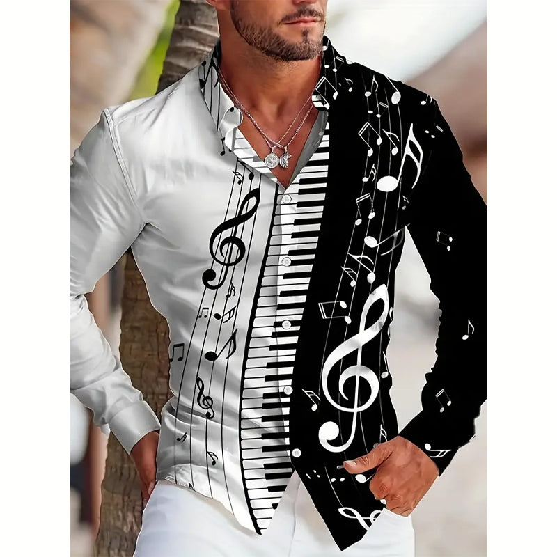 Men's classic musical note print long-sleeved shirt 2408007927 – CHICHIM